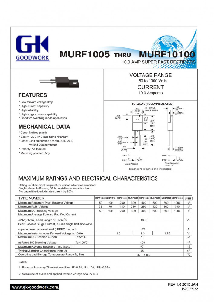 GOODWORK MURF1040 datasheet page 1