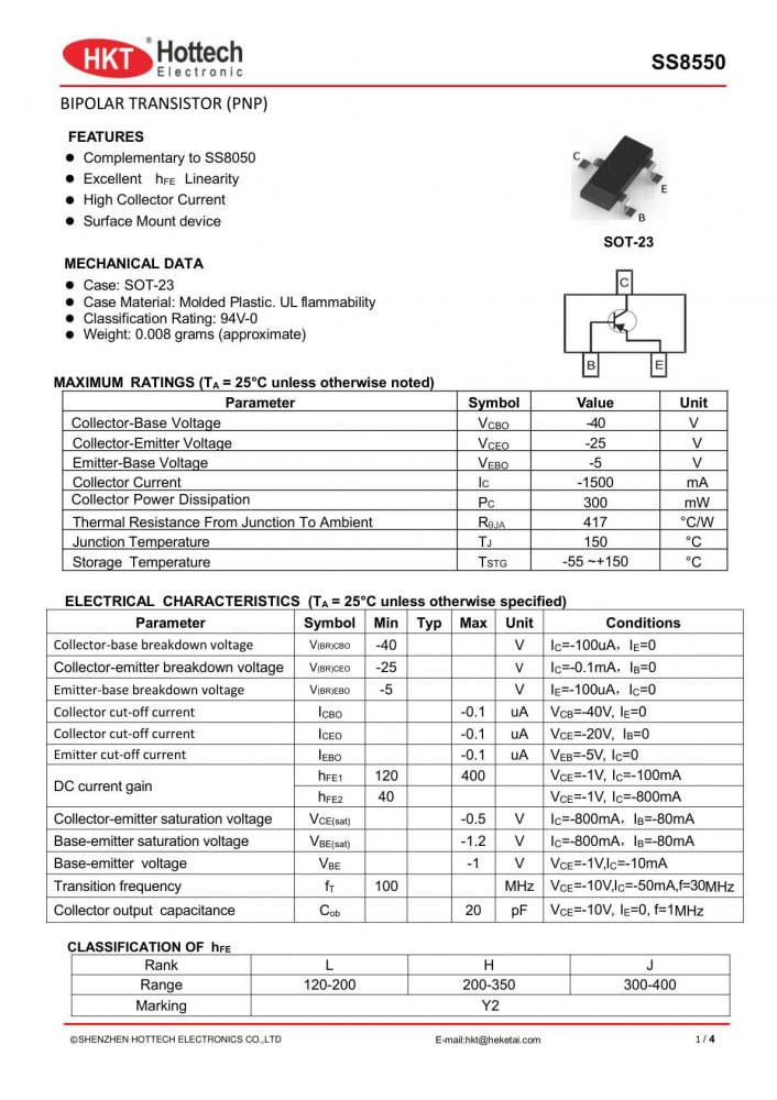 SS8550 datasheet page 1