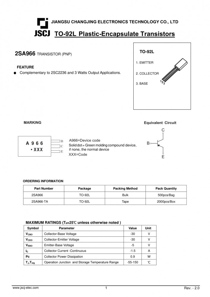 2SA966-TA datasheet page 1