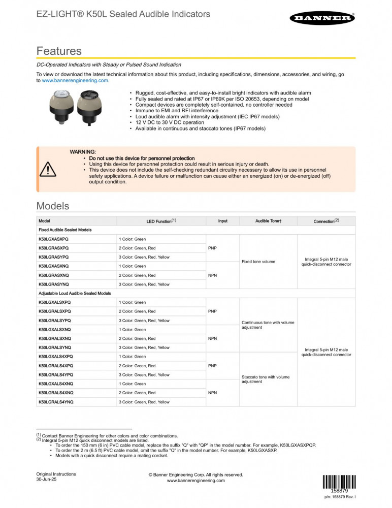 K50 indicator technical document, page 1