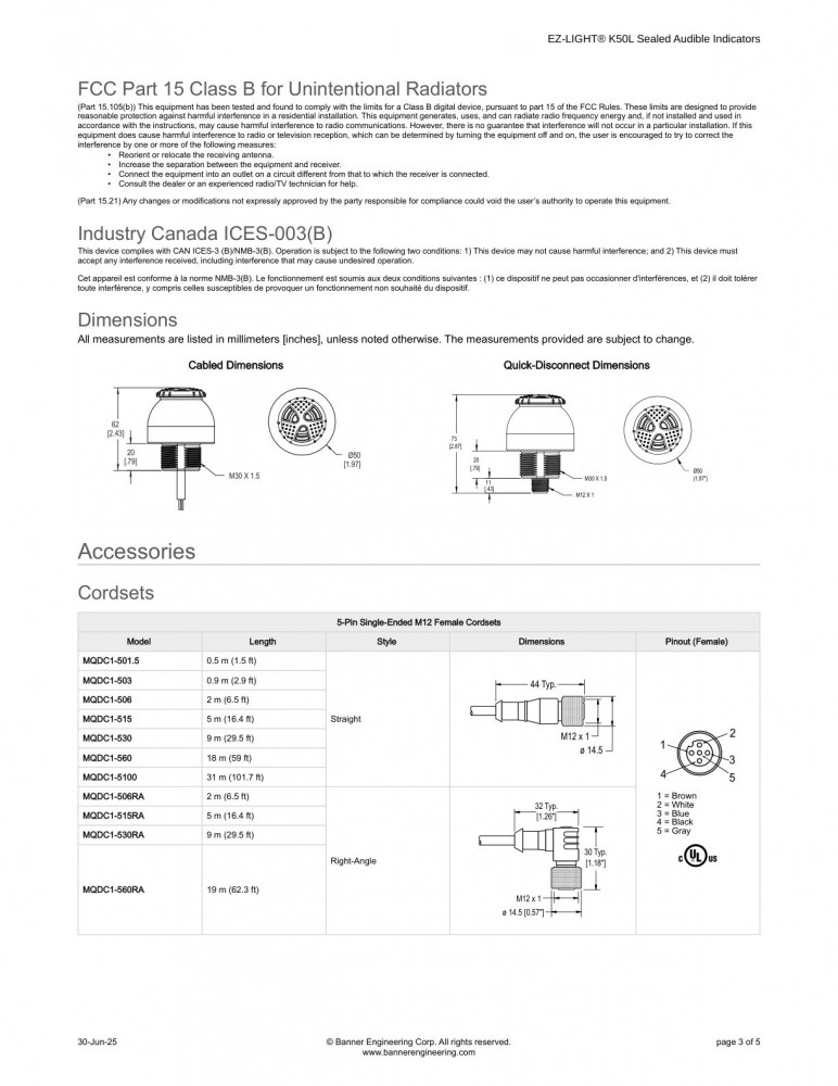 K50 indicator technical document, page 3