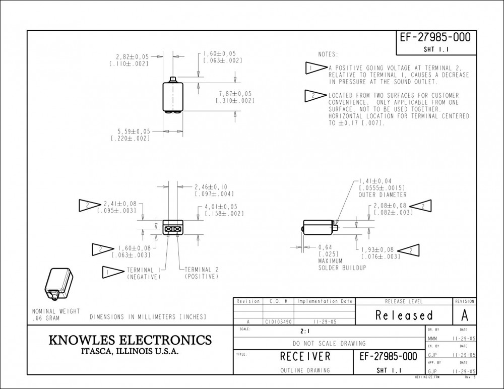 Knowles receiver outline drawing