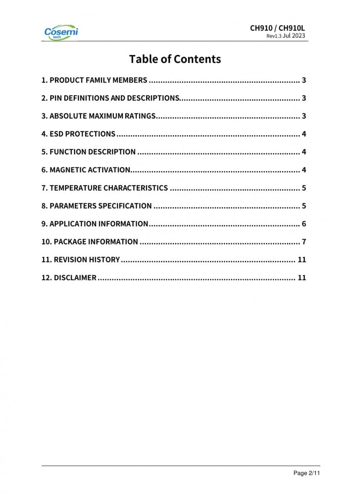 CH910SR datasheet page 2