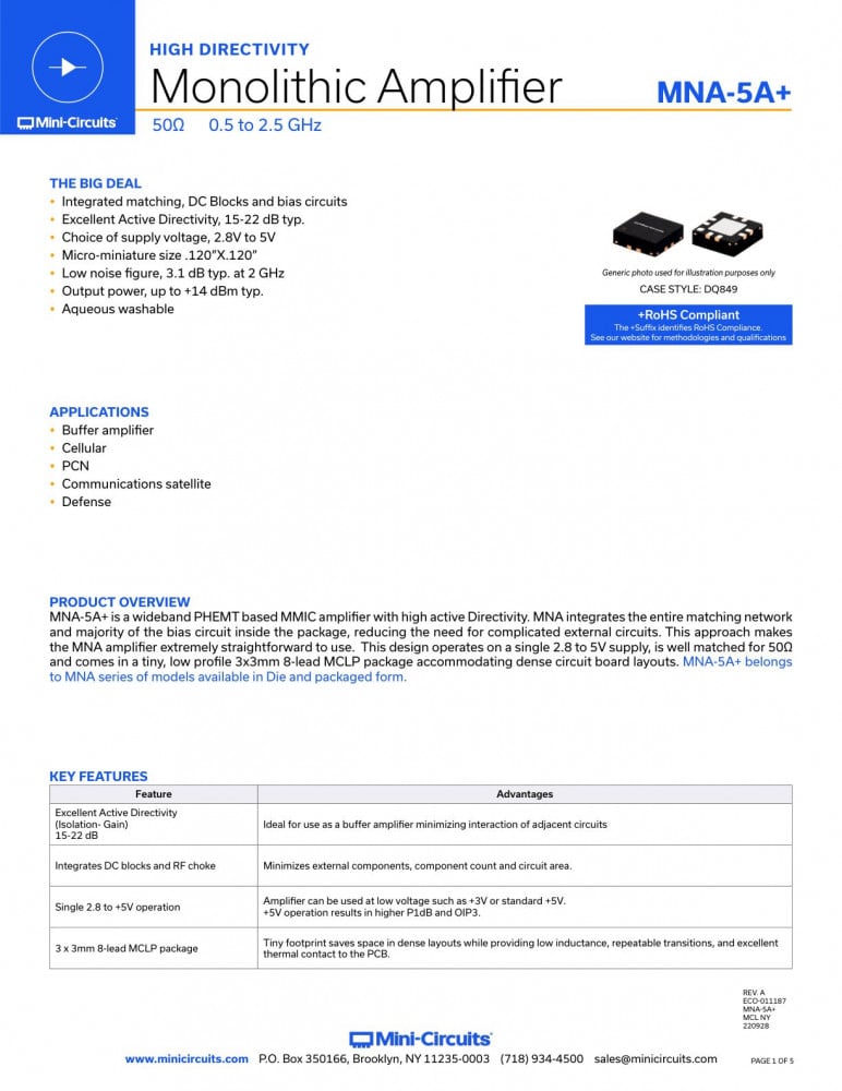 MNA-5A+ datasheet page 1