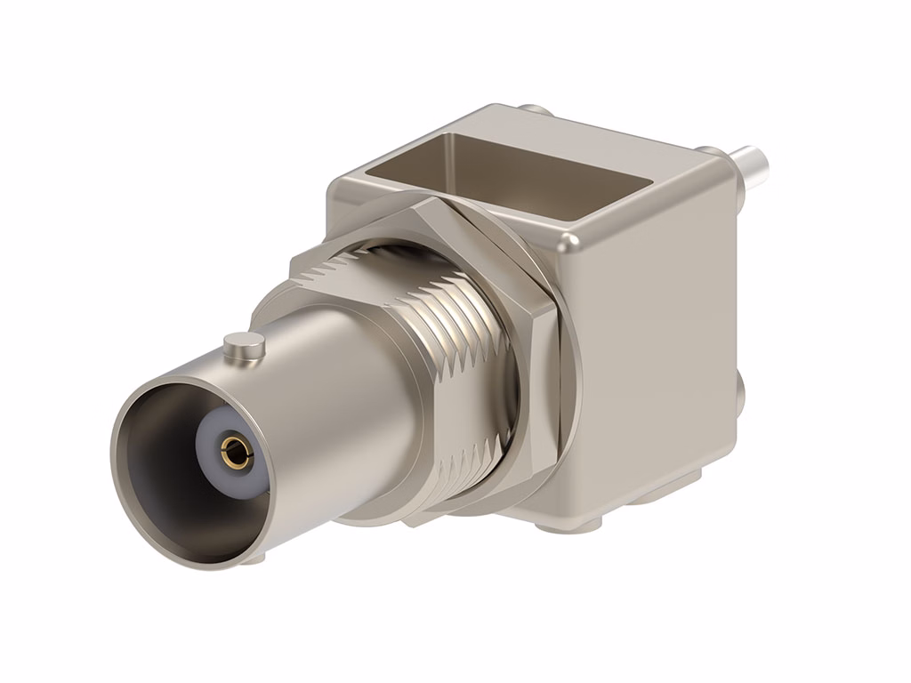 BNC Jack, Straight, PCB Receptacle, Through Hole, Die Cast, Nickel (Ni) Plated, Tray, 50 Ohms