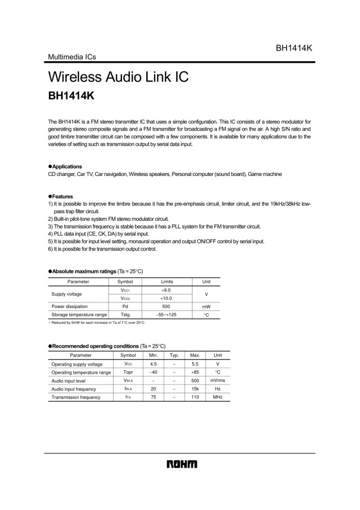 BH1414K-E2 technical document page 1