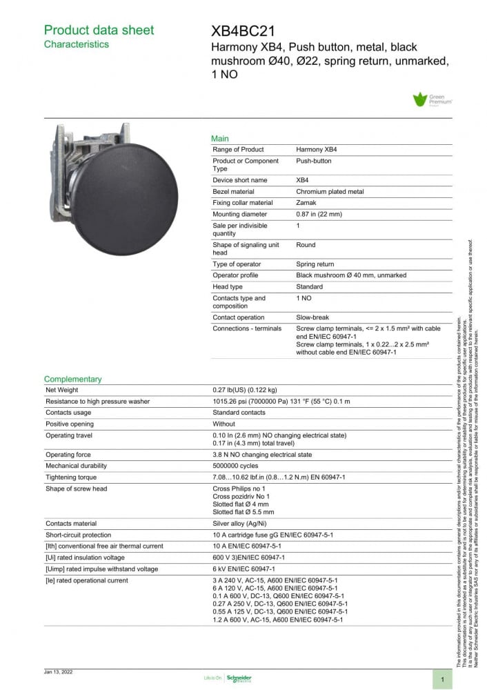 XB4BC21 technical document page 1