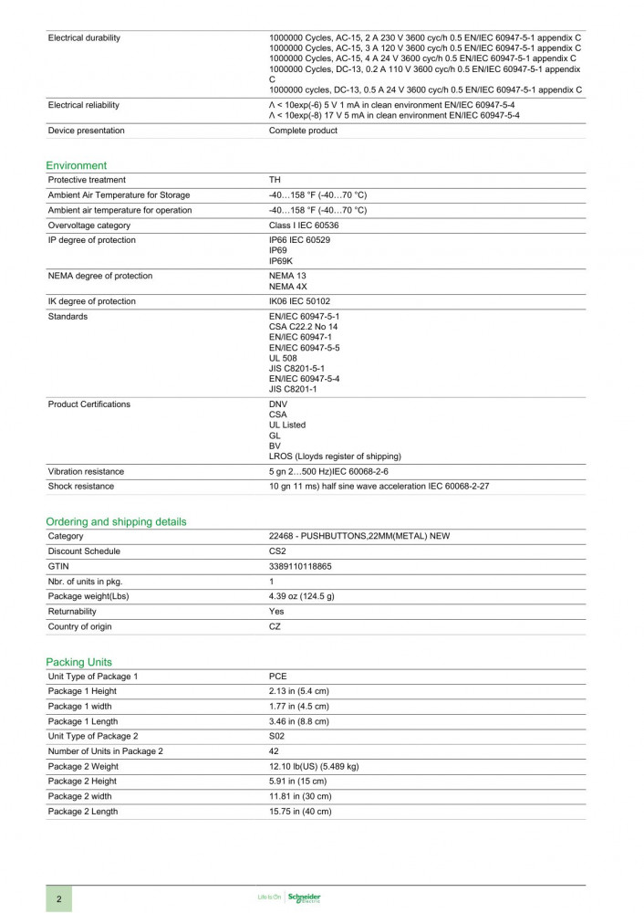 XB4BC21 technical document page 2