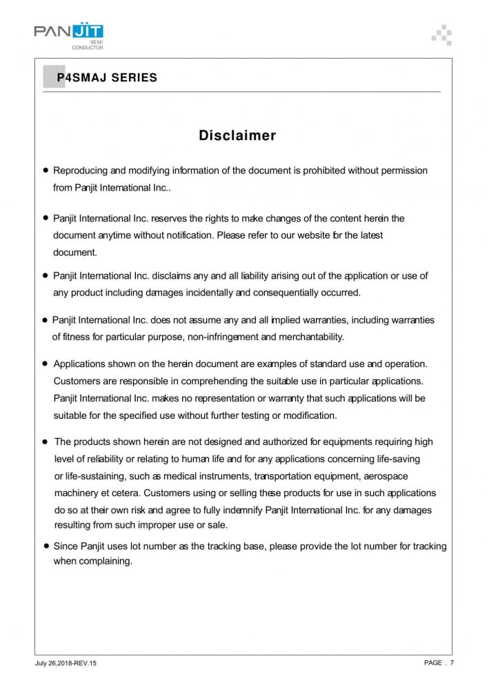 P4SMAJ series datasheet page 7