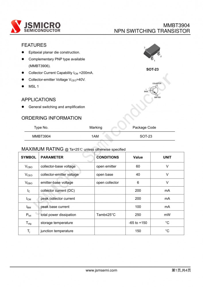 MMBT3904 datasheet page 1