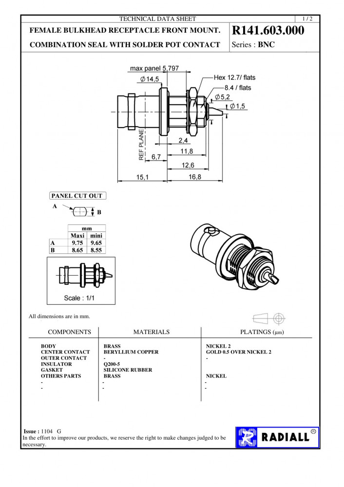 Radiall R141603000 technical document page 1