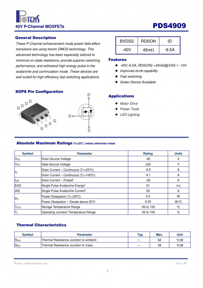 PDS4909 datasheet page 1