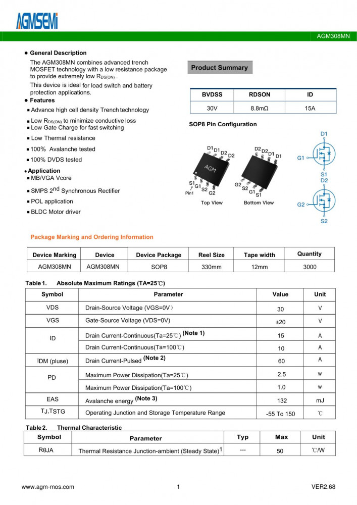 AGM308MN datasheet page 1