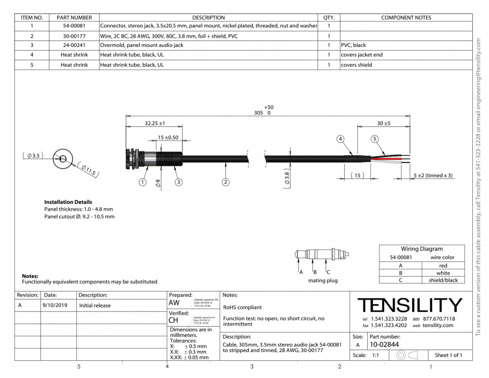 Tensility International 10-02844 product drawing