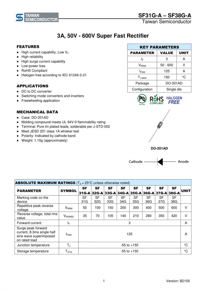 SF31G-A datasheet page 1