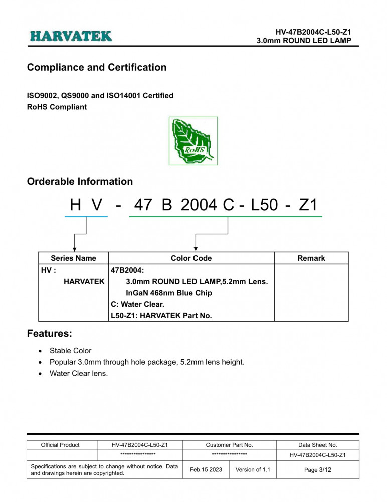HV-47B2004C-L50-Z1 datasheet page 3