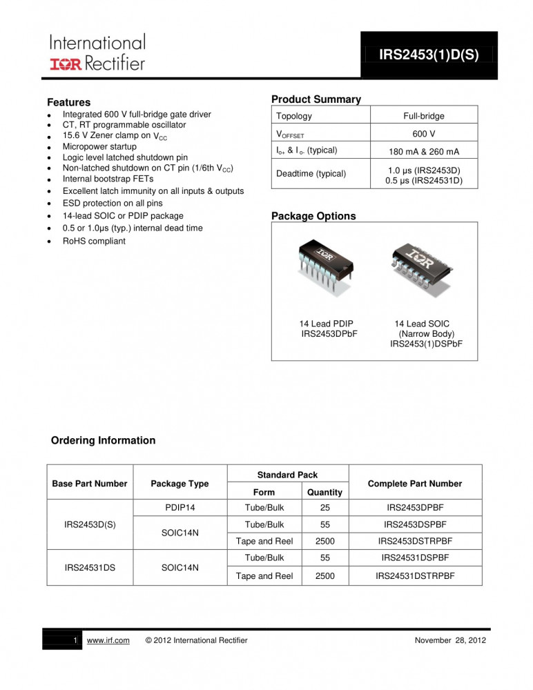 IRS2453DSTRPBF datasheet page 1