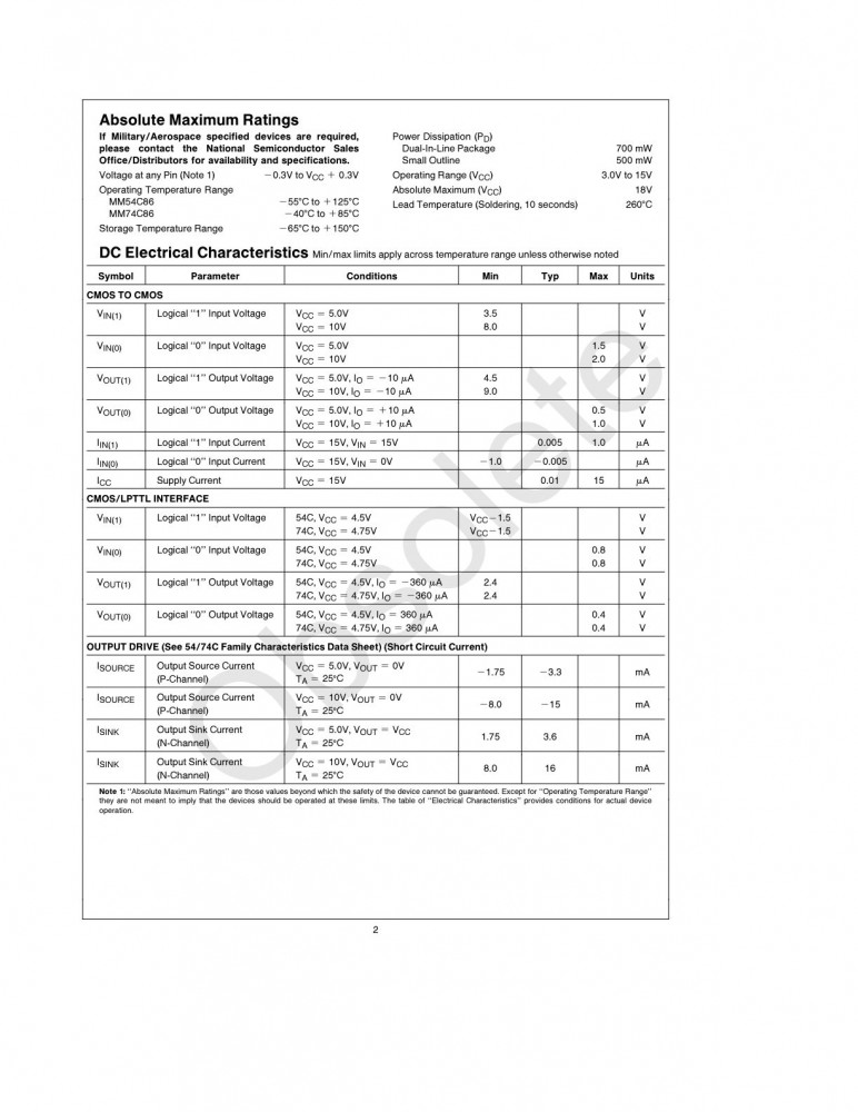 MM54C86J datasheet page 2