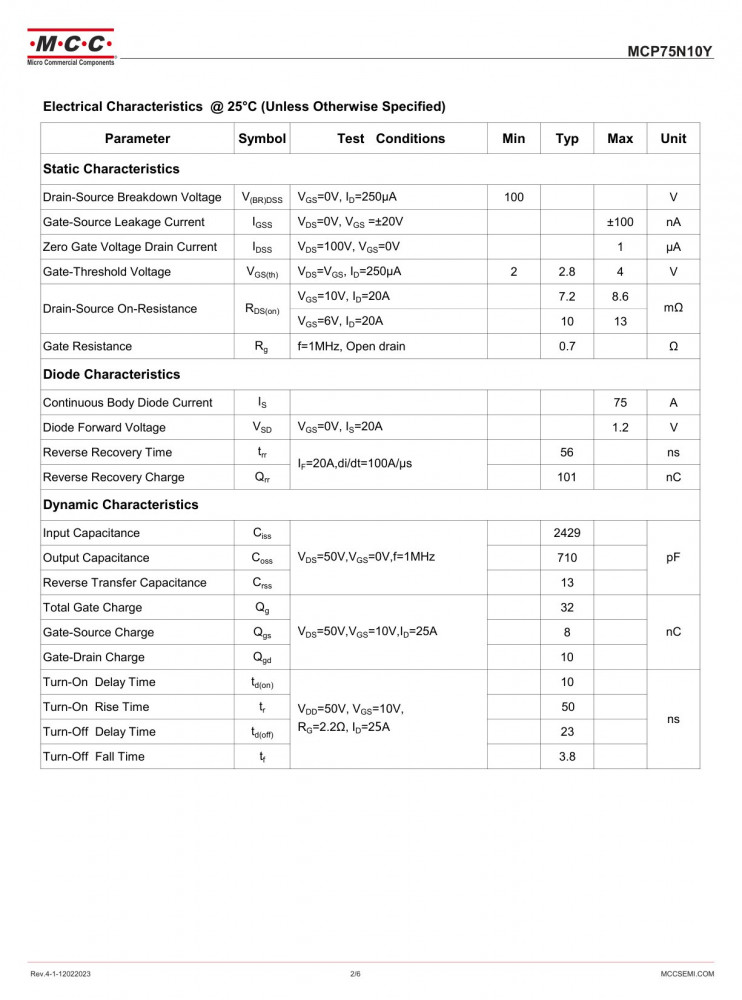 MCP75N10Y-BP datasheet page 2