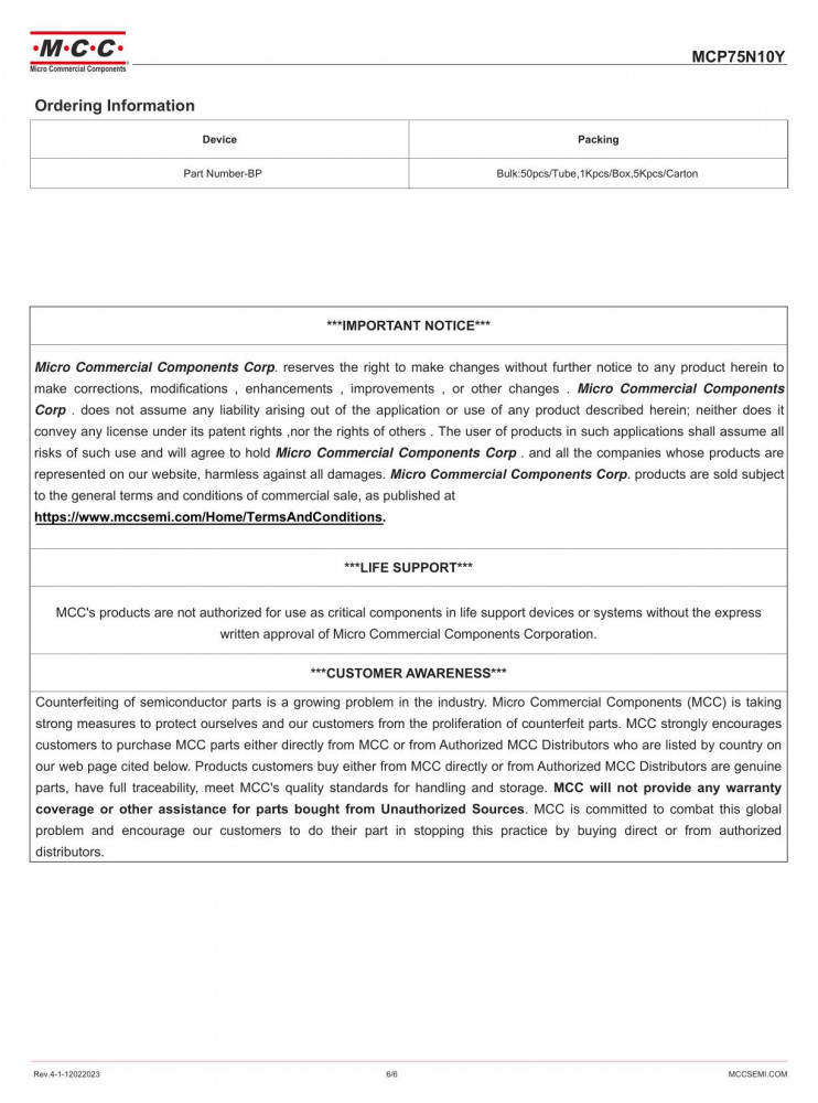 MCP75N10Y-BP datasheet page 6