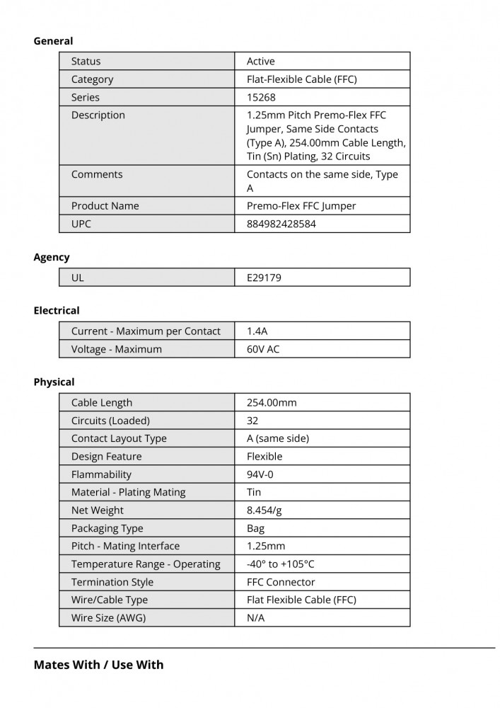 MOLEX 15268 family specification page 2