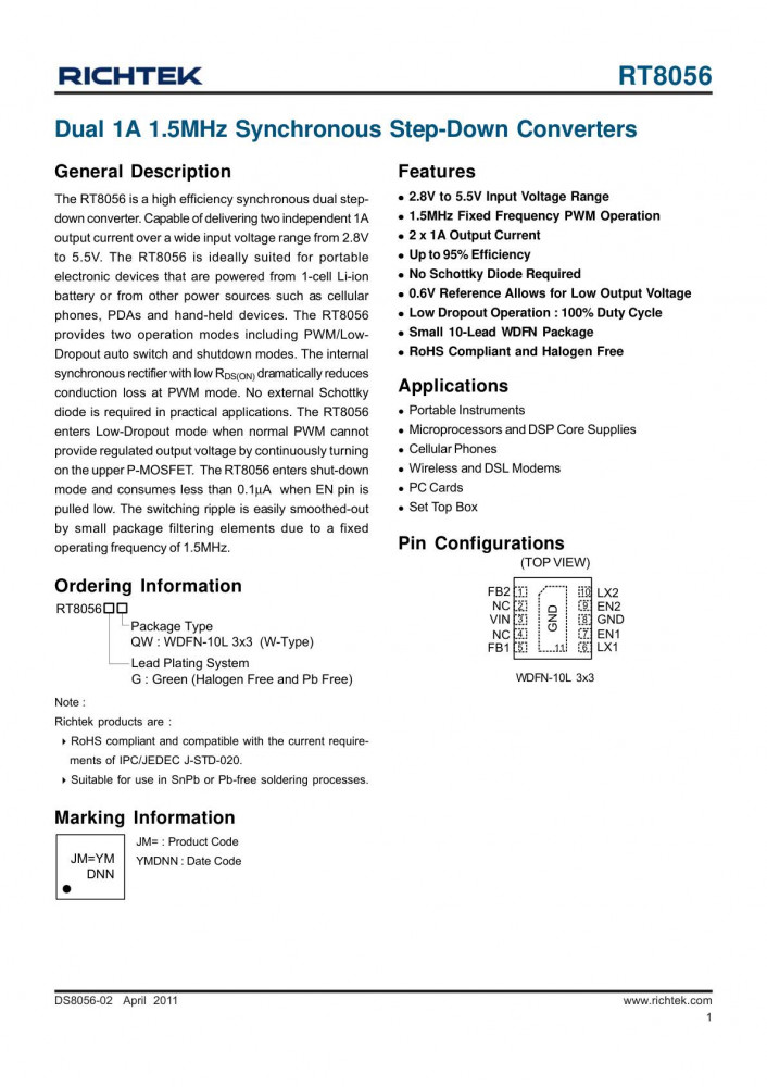 RT8056 datasheet page 1