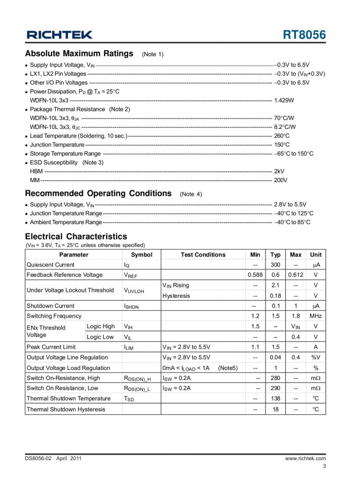 RT8056 datasheet page 3