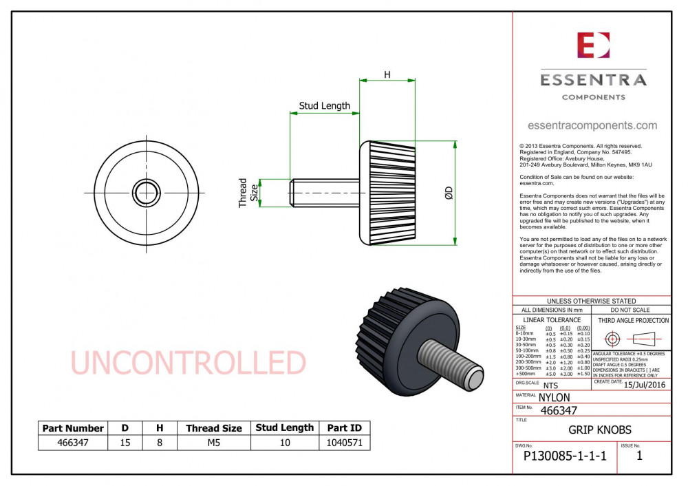 Essentra 466347 technical drawing document page