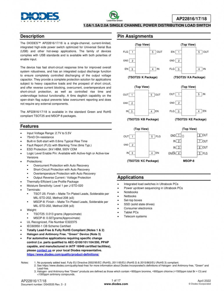 AP22817 datasheet page 1