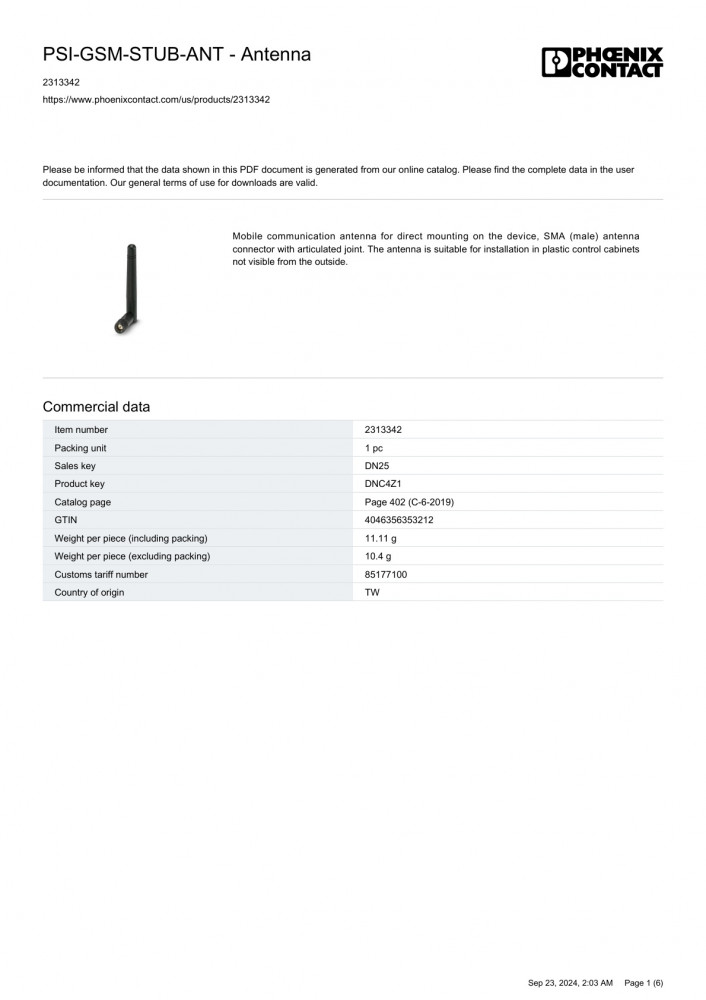 Phoenix Contact 2313342 product document page 1