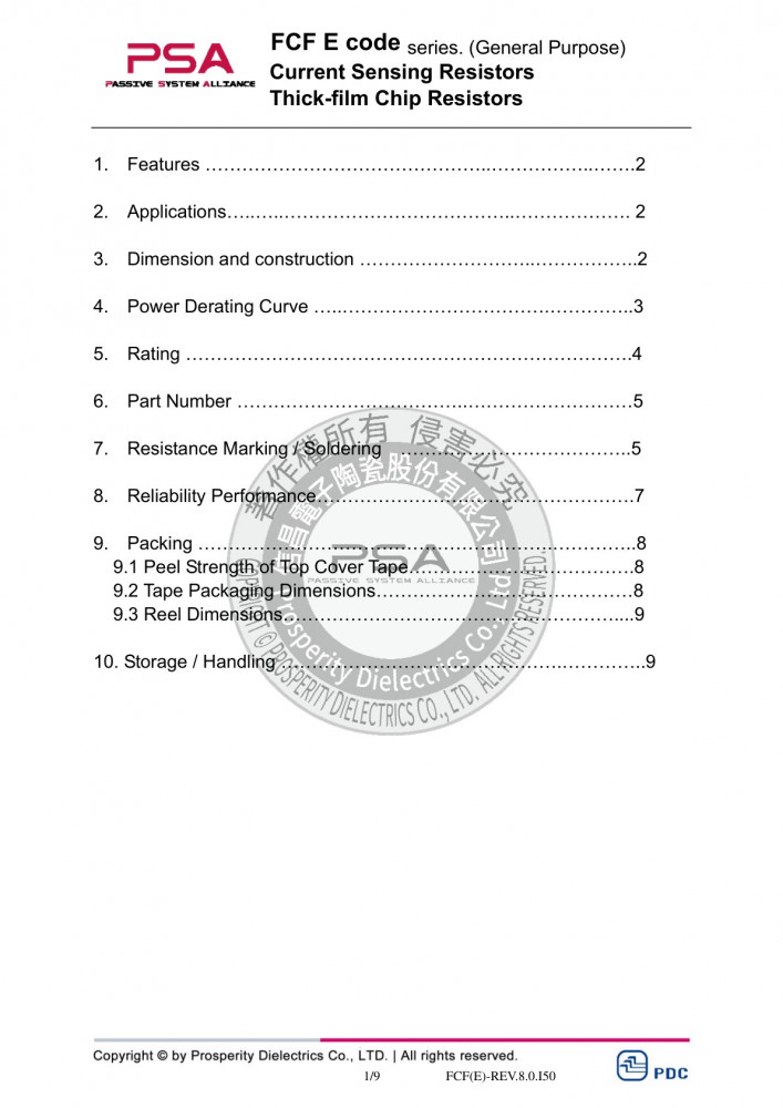 PSA FCF-E datasheet page 2
