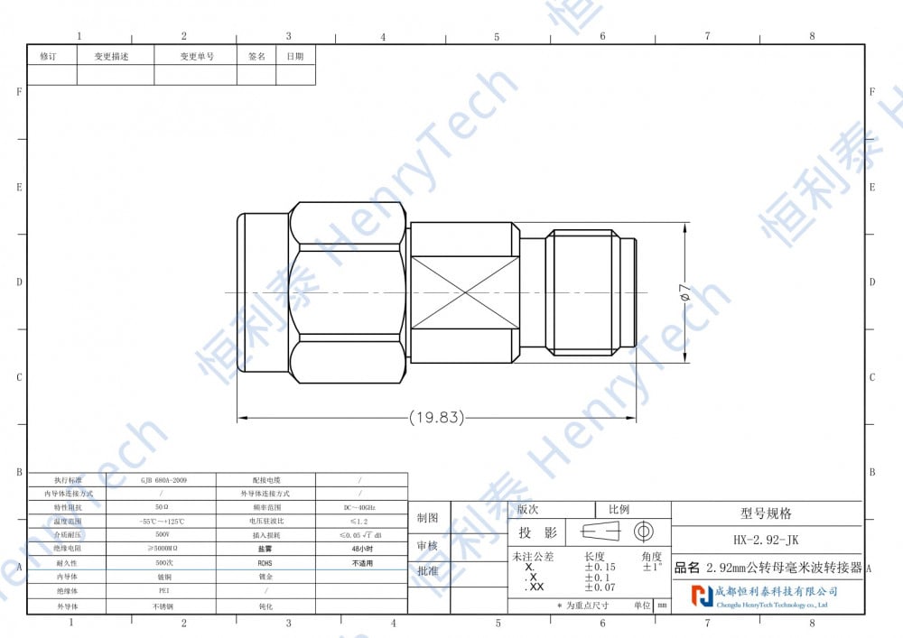 HX-2.92-JK product drawing and specification page