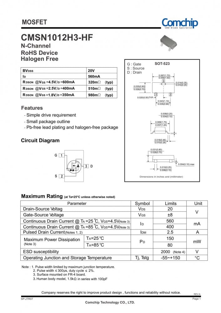CMSN1012H3-HF datasheet page 1