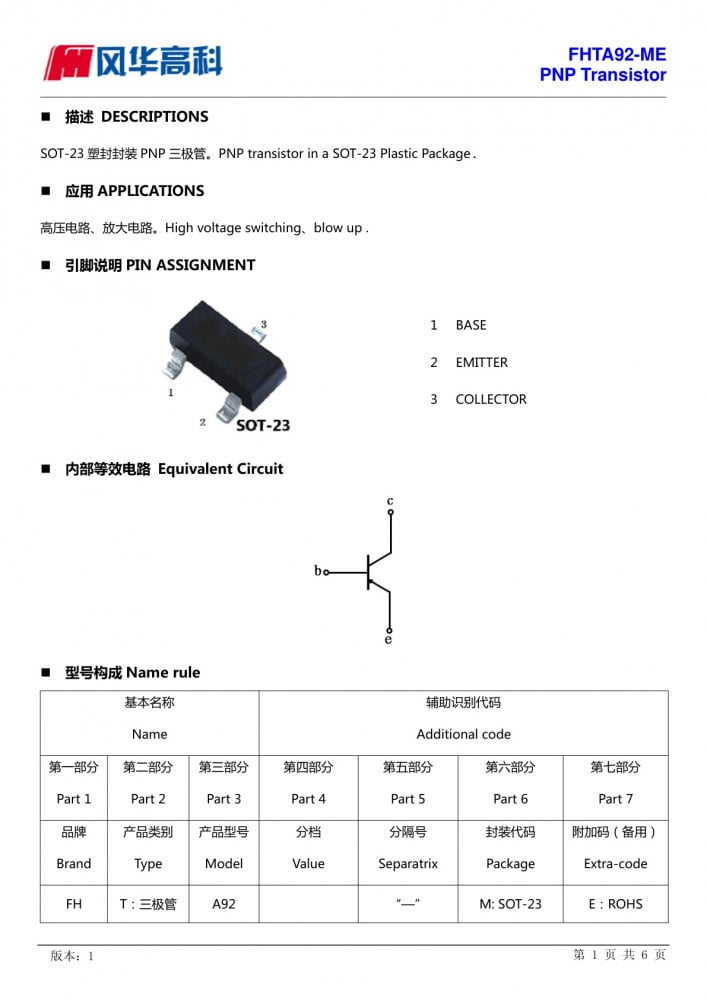 FHTA92-ME datasheet page 1