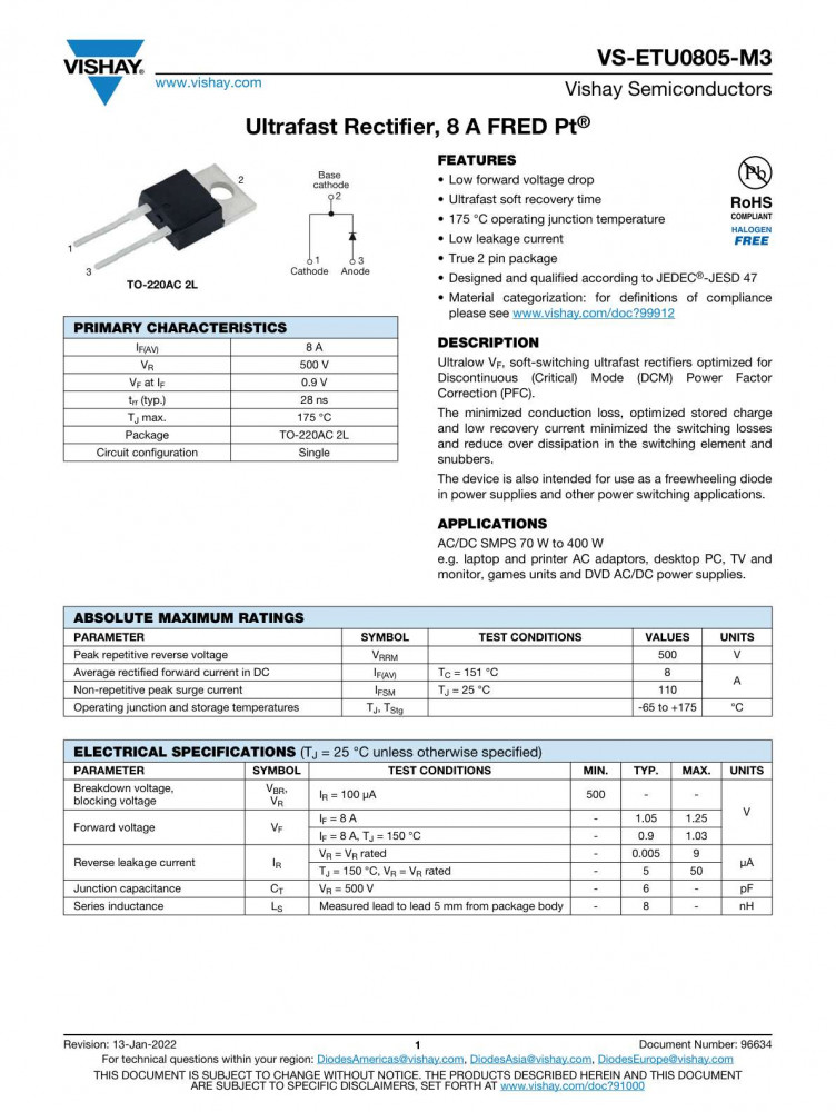 VS-ETU0805-M3 datasheet page 1