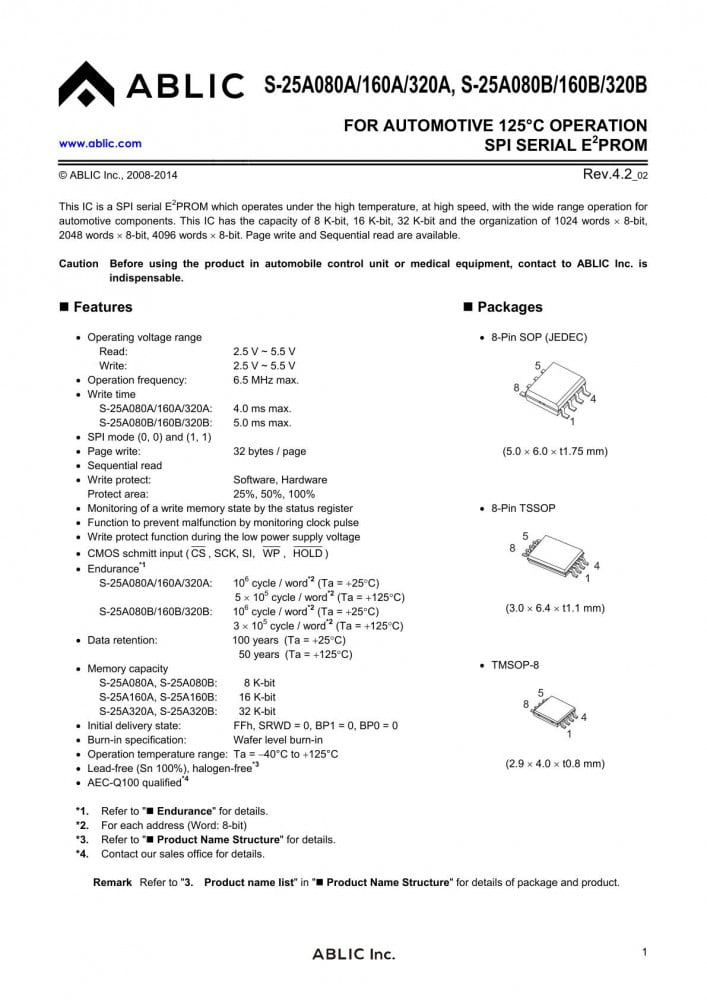 ABLIC S-25A320B0A-J8T2U3 datasheet page 1