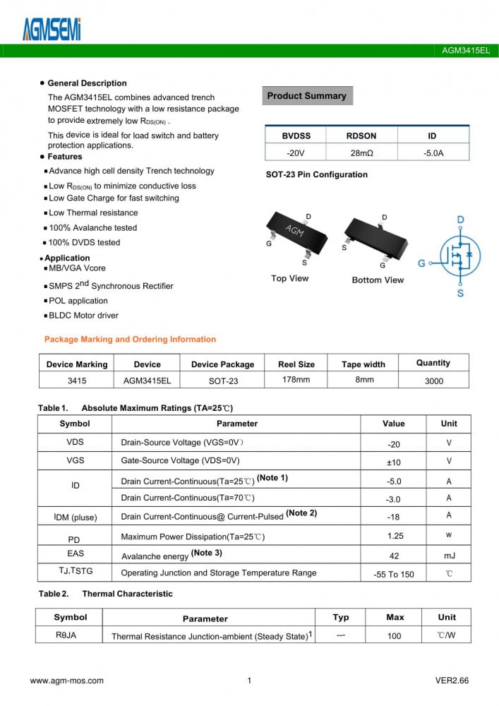 AGM3415EL datasheet page 1