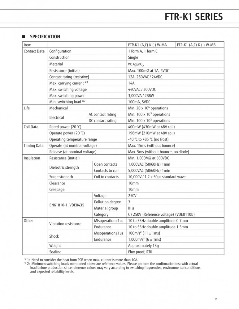 FTR-K1 datasheet page 2