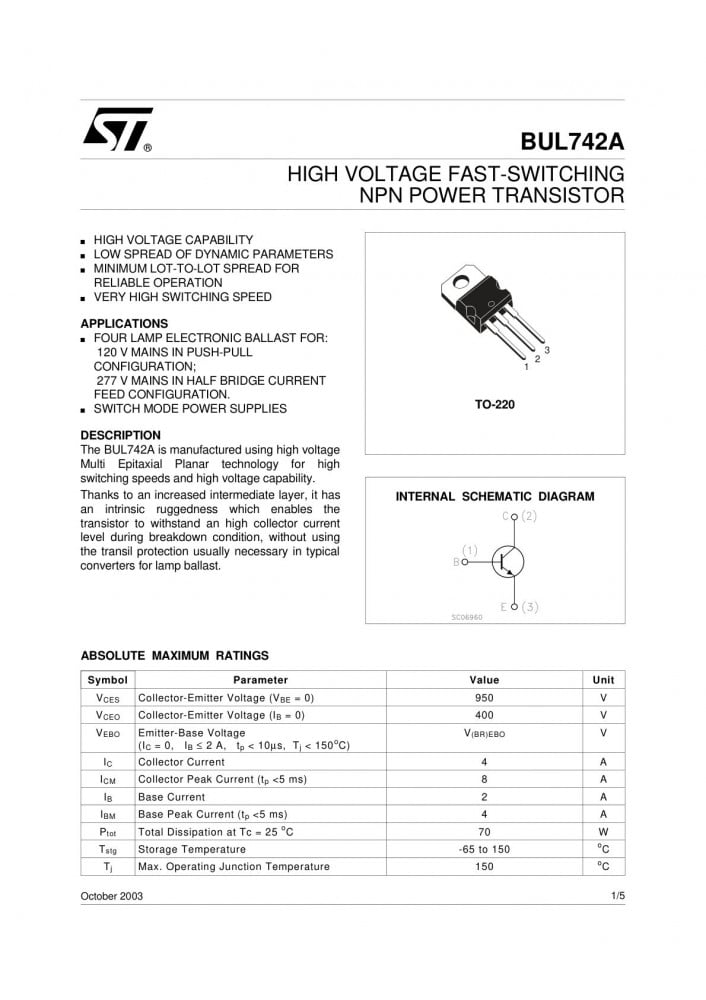 BUL742A datasheet page 1
