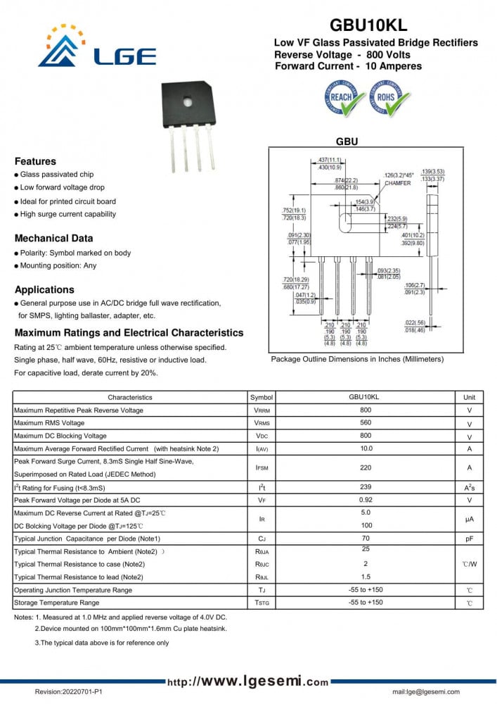 LGE GBU10KL datasheet page 1