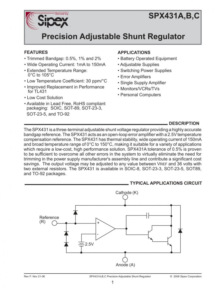 SPX431 datasheet page 1