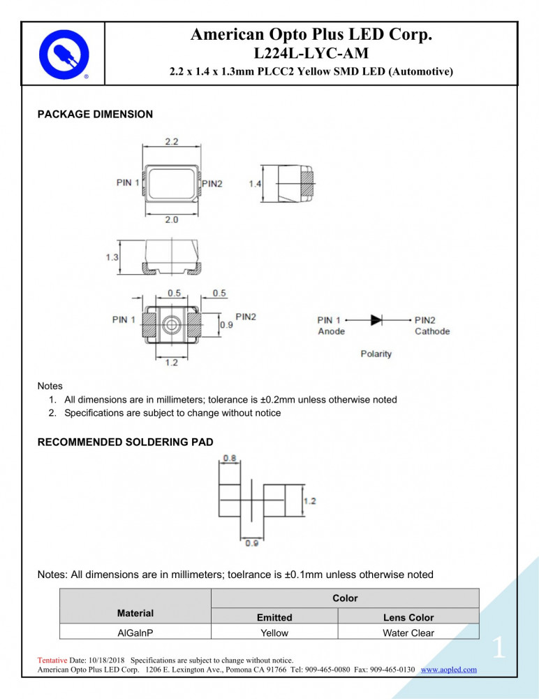 L224L-LYC-AM datasheet page 1