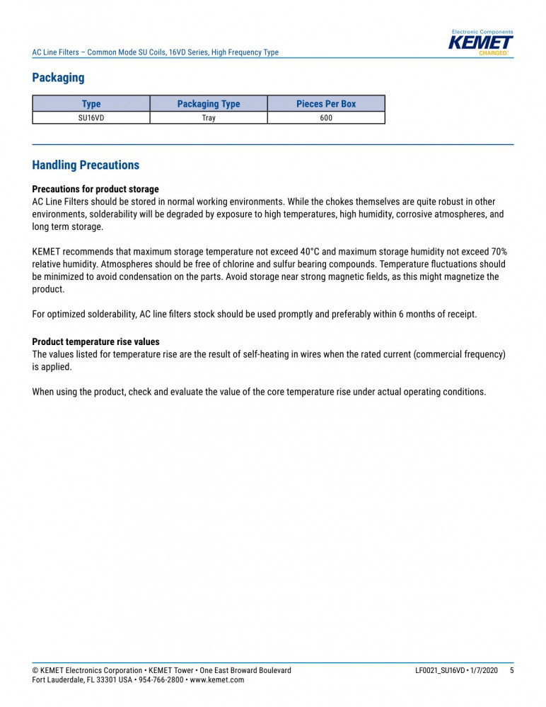 KEMET SU16VD series datasheet page 5