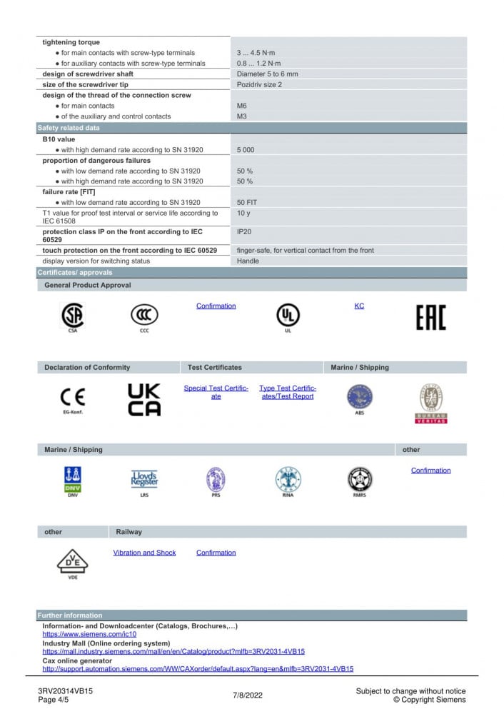3RV20314VB15 technical document page 4