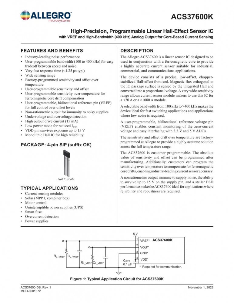 ACS37600 datasheet page 1