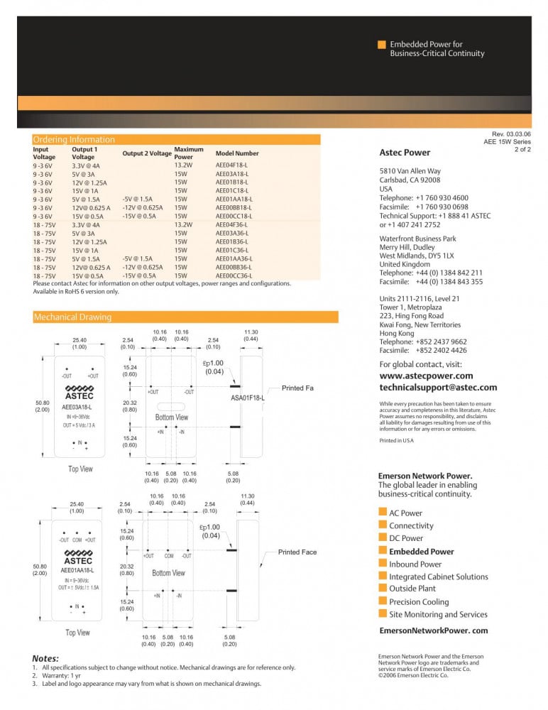 Artesyn AEE Series datasheet page 2