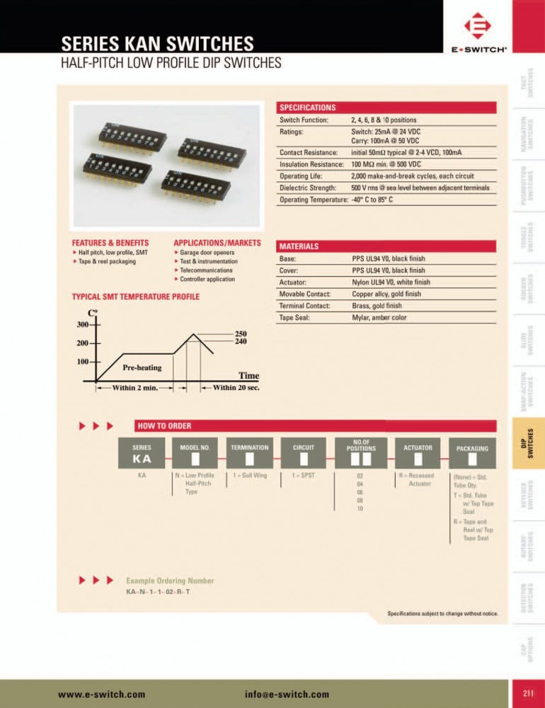 E-Switch KAN series specification page
