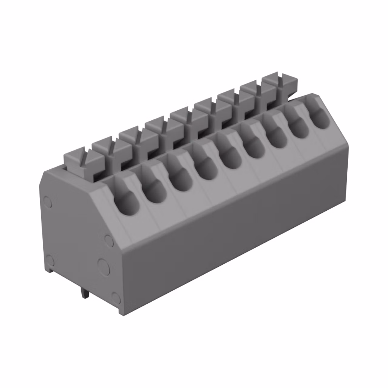 3.50mm Pitch, Eurostyle Dual Row Fixed-Mount Push-Button Terminal Block, 45° Modular, 5A, 20-16 AWG, Light Gray, 9 Circuits for sale