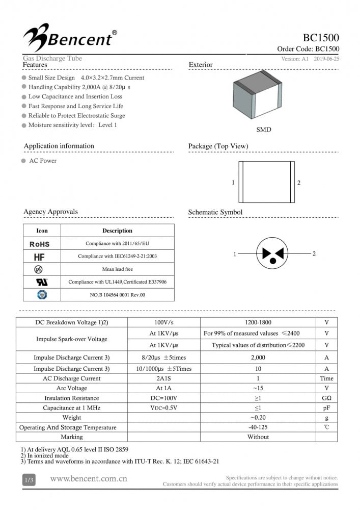 Bencent BC1500 datasheet page 1