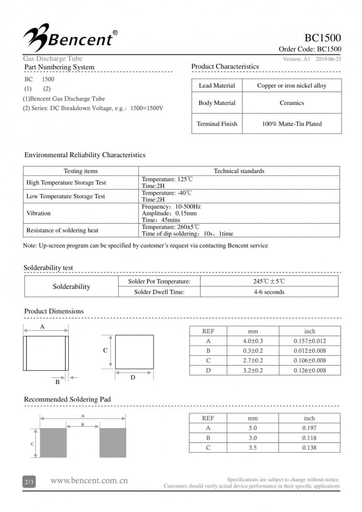 Bencent BC1500 datasheet page 2